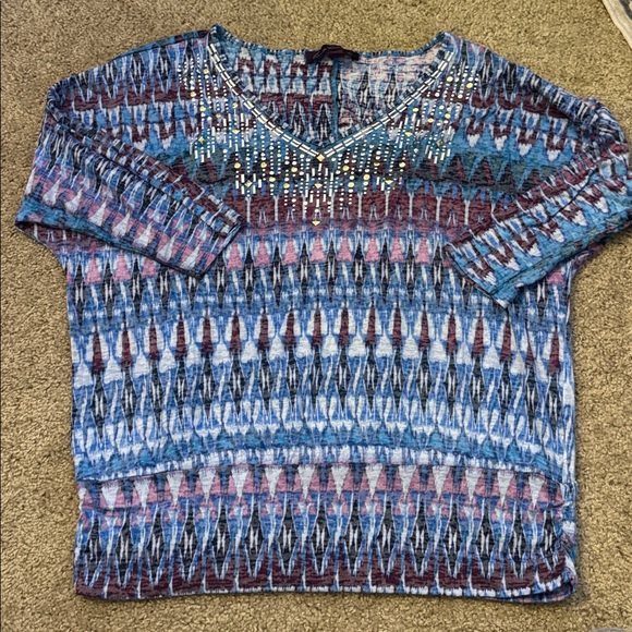 Gloria Vanderbilt | Tops | Gloria Vanderbilt Blue And Purple Patterned ...